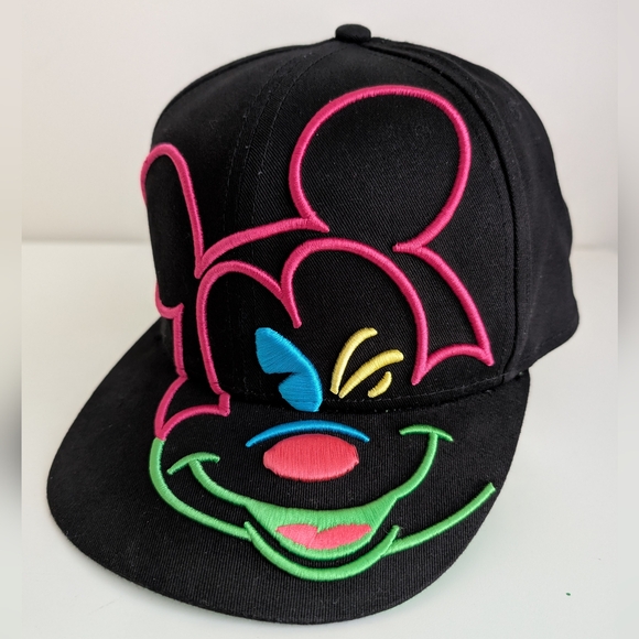 Disney | Accessories | New Disney Mickey Mouse Snapback Hat Techno Neon ...